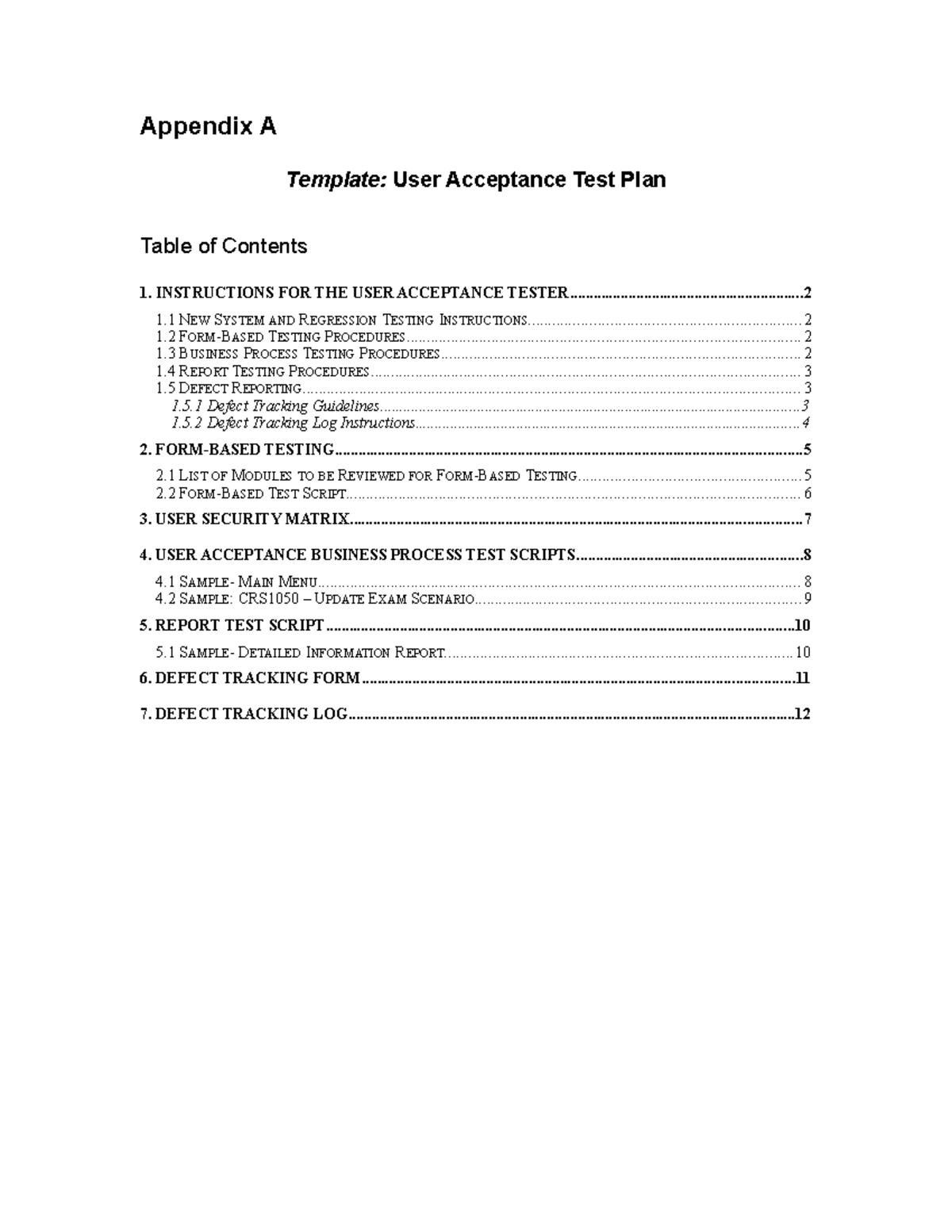 Moe mal uat template - Project management test plan - Appendix A ...
