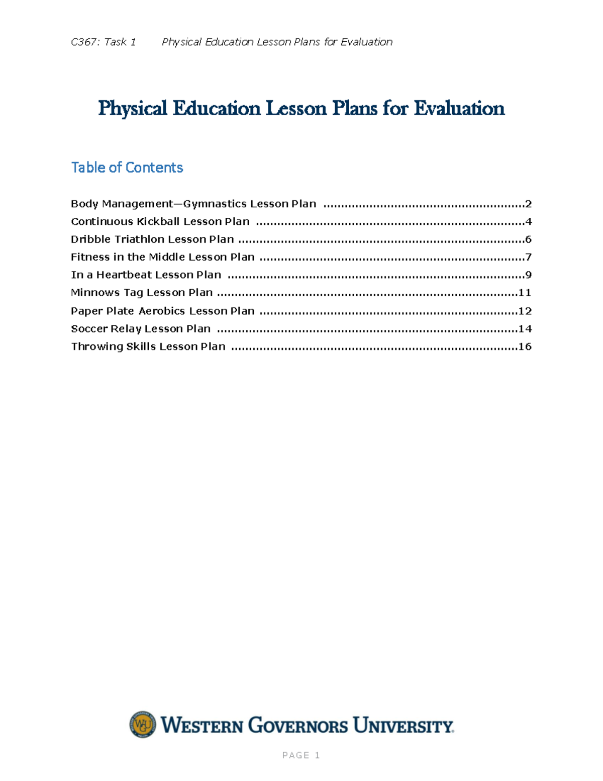 Physical Education Lesson Plans for Evaluation - - Studocu