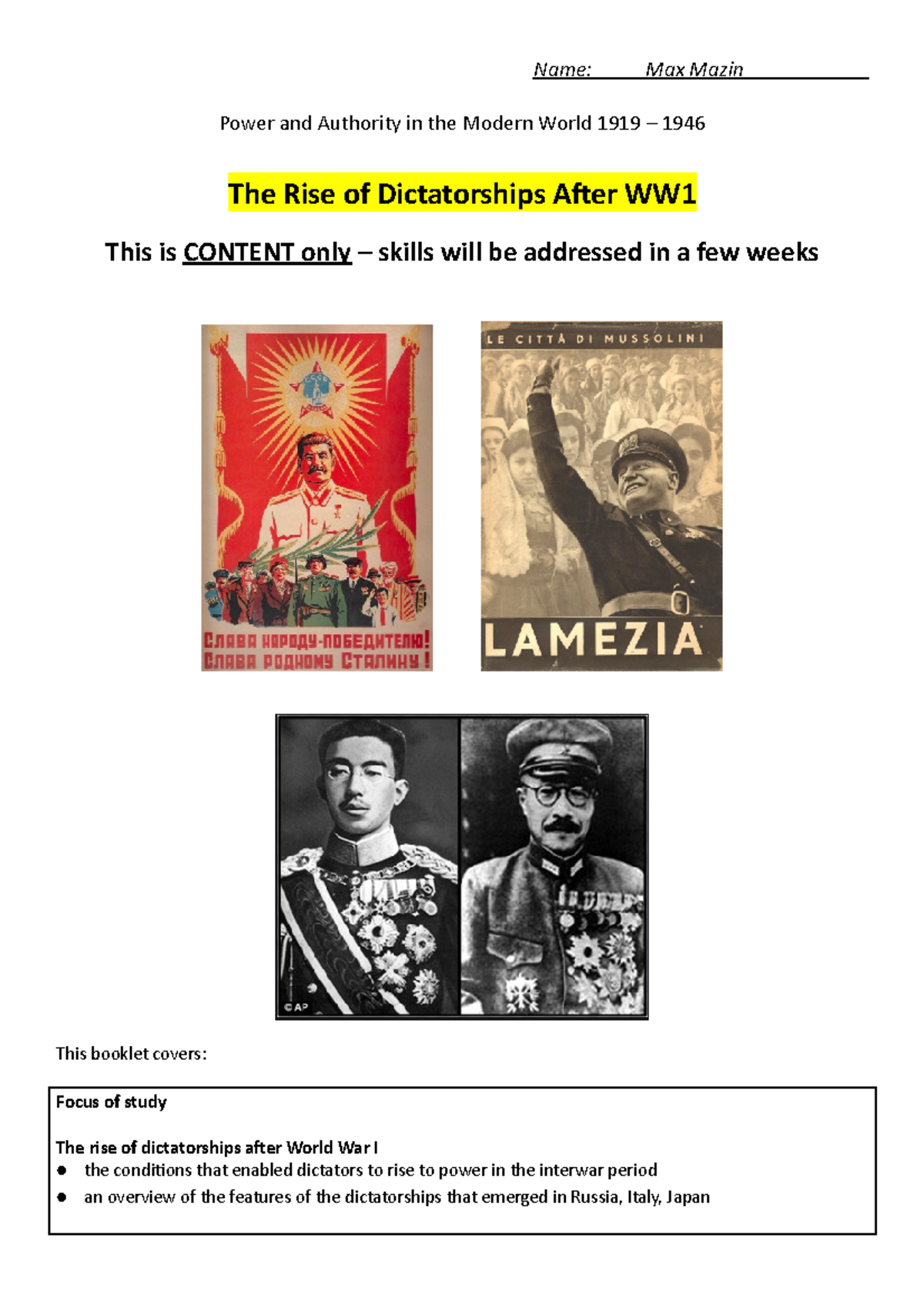 Rise of Dictatorships in the Interwar Period - Studocu