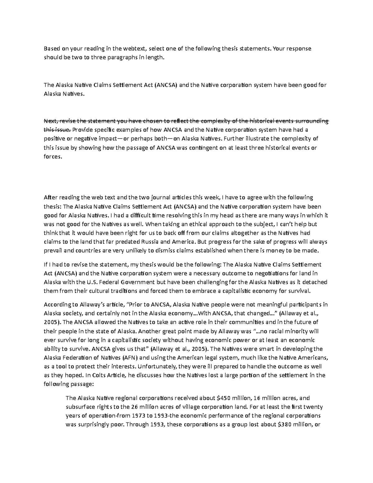 Discussion - The Alaska Native Claims Settlement Act (ANCSA) and the ...