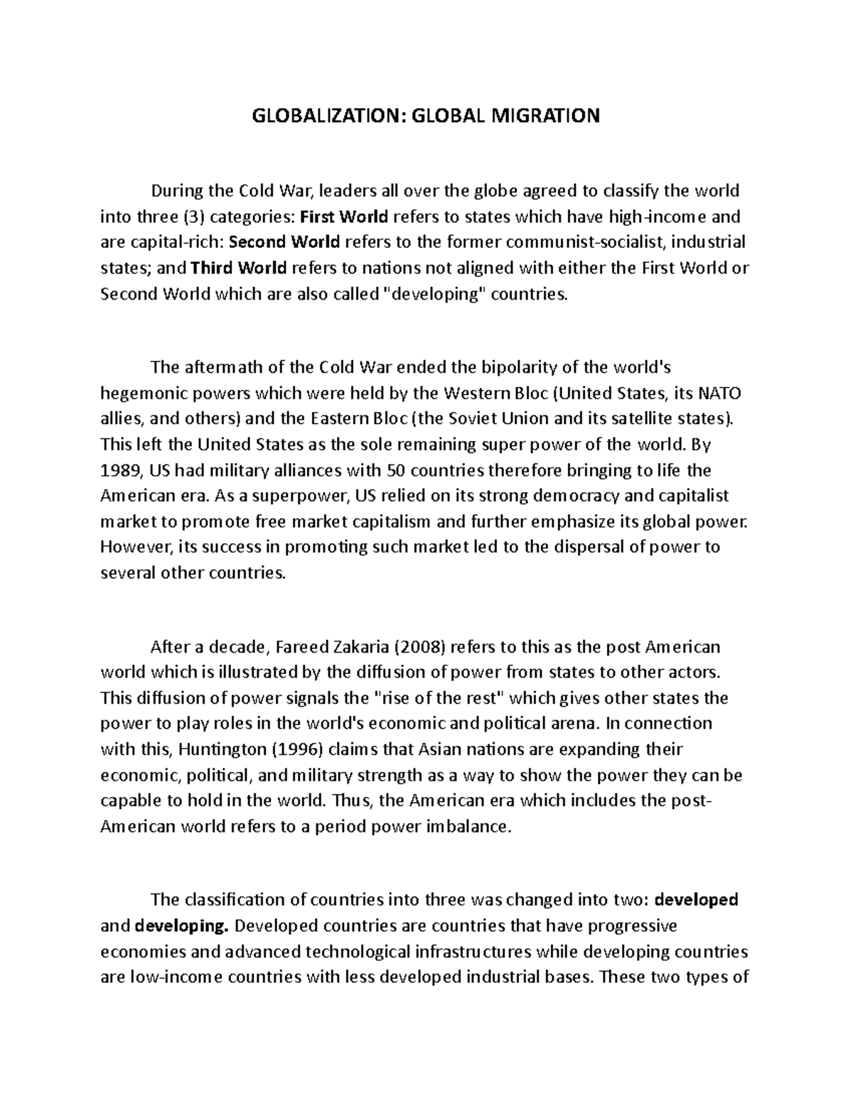 Global Migration - GLOBALIZATION: GLOBAL MIGRATION During the Cold War ...