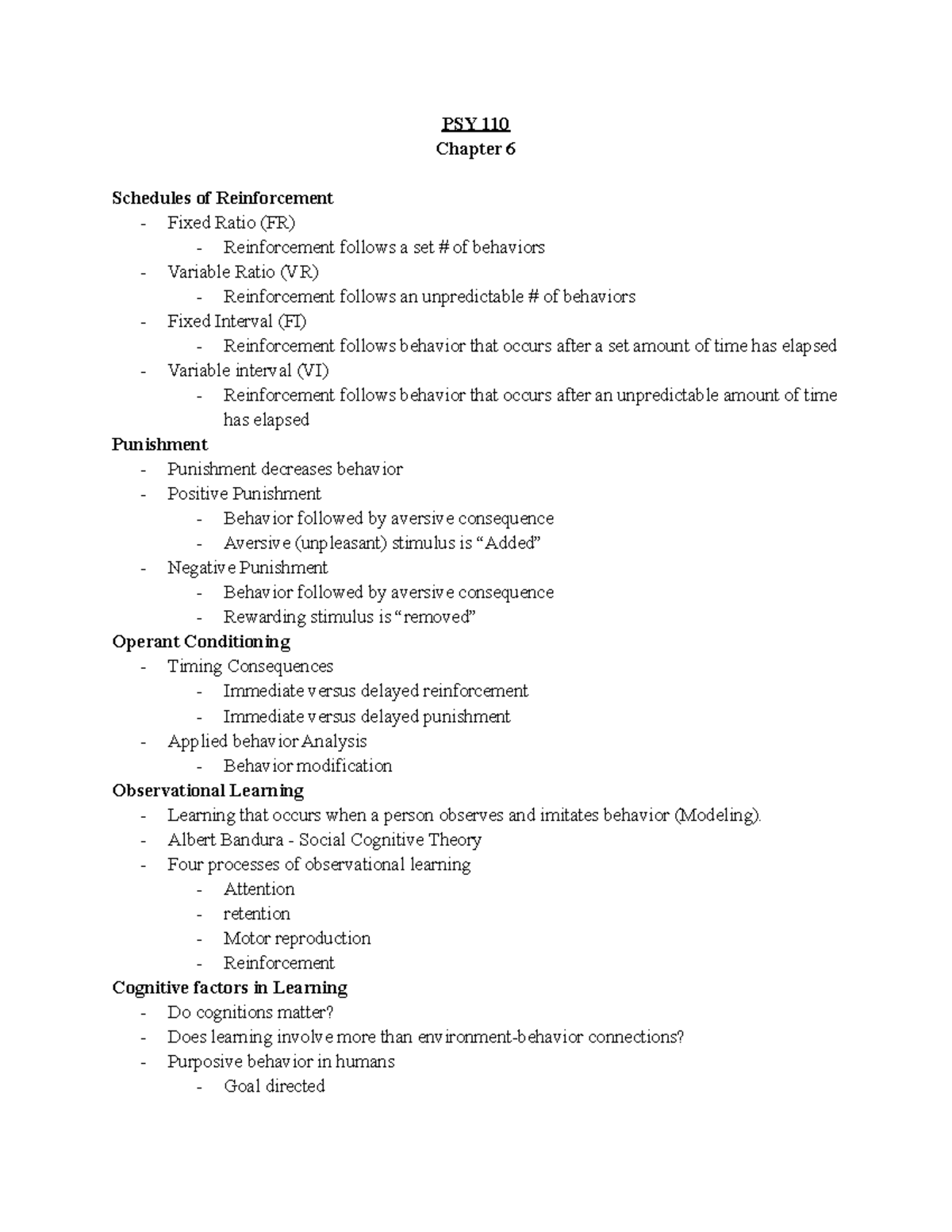 PSY 110 Chapter 6.3 notes - PSY 110 Chapter 6 Schedules of ...