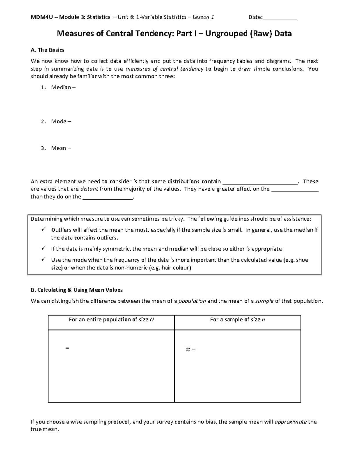 MDM4U I Unit 6 Notes - Demonstrate an understanding of the role of data ...