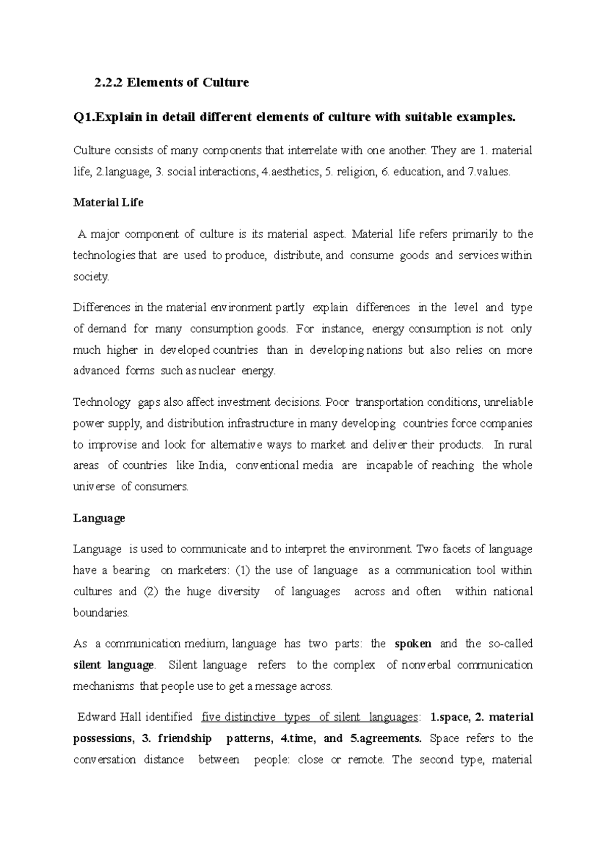2.2.2.Elements of culture - 2.2 Elements of Culture Q1 in detail ...