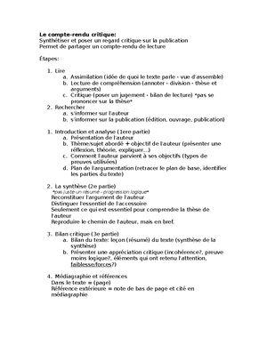 compte rendu de lecture - version 1-Juillet 2016 - GUIDE PÉDAGOGIQUE COMPTE RENDU DE LECTURE ...