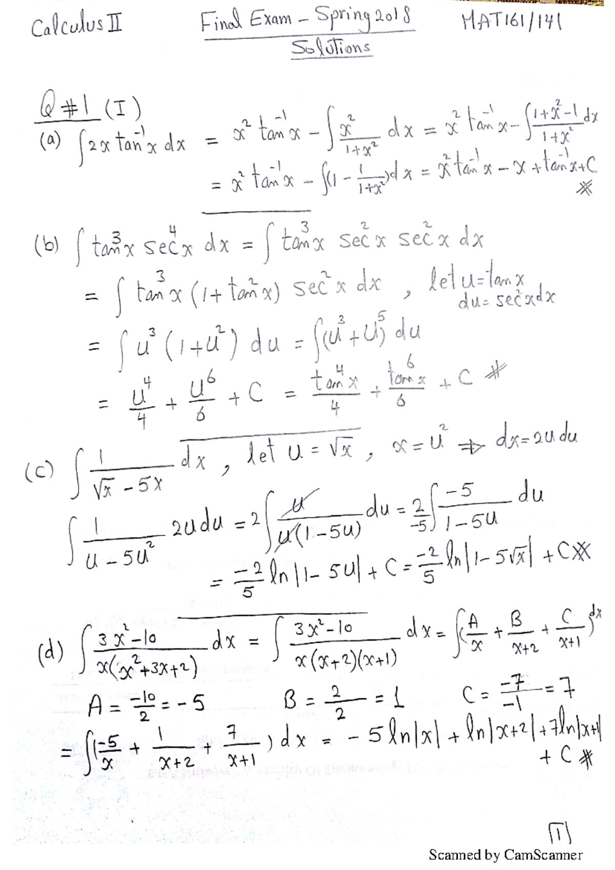 MAT161 final solution Sp18 - Calculus Ii - Studocu
