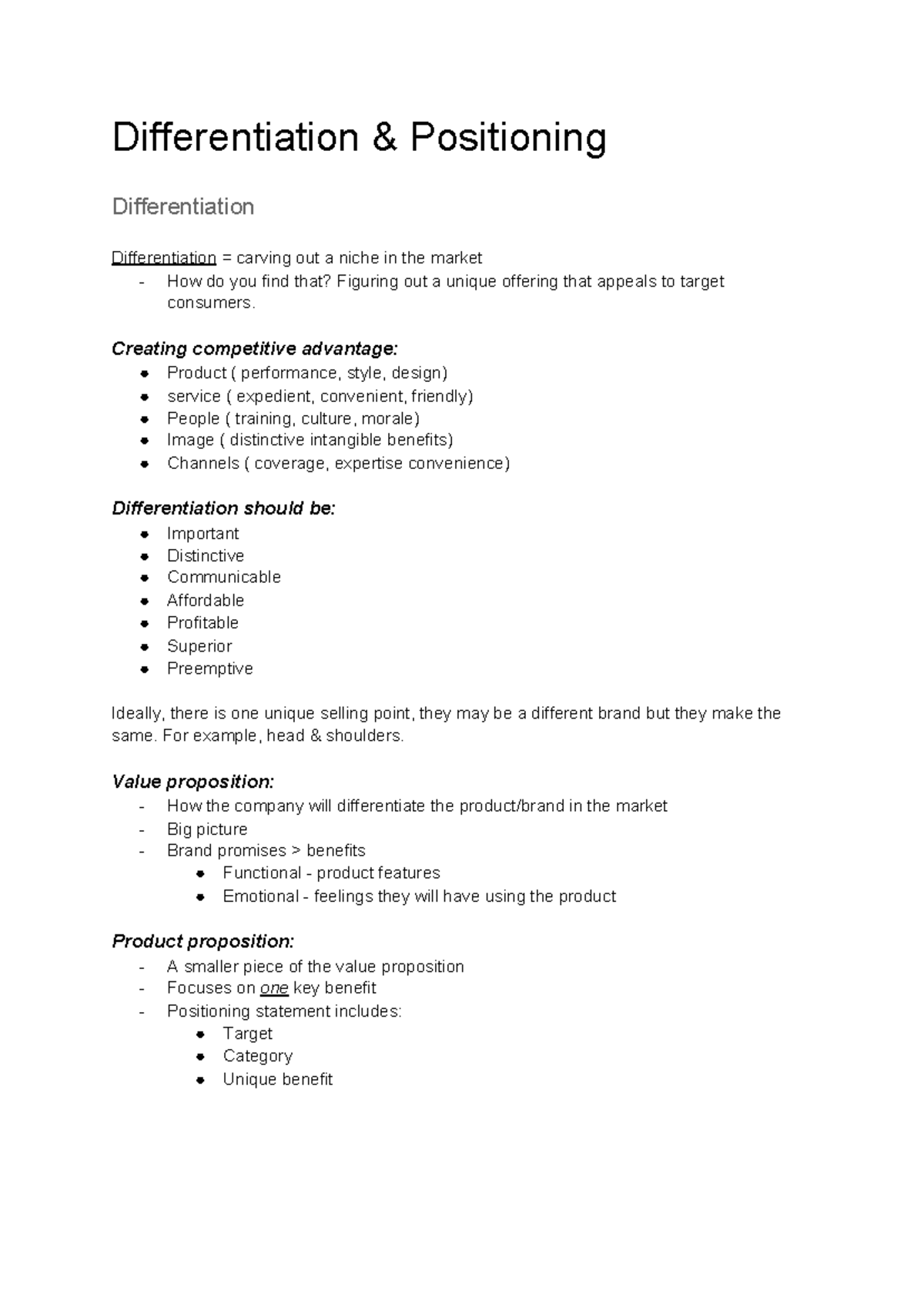 Differentiation & Positioning - Differentiation & Positioning ...