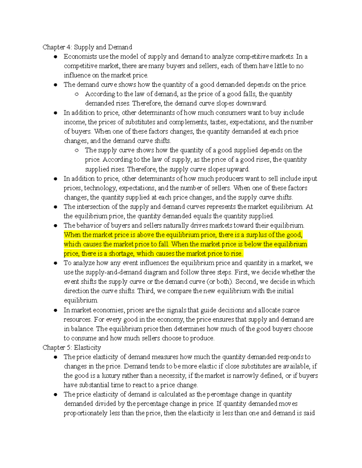 ECON 1001 Chapter Takeaways - Chapter 4: Supply and Demand Economists ...
