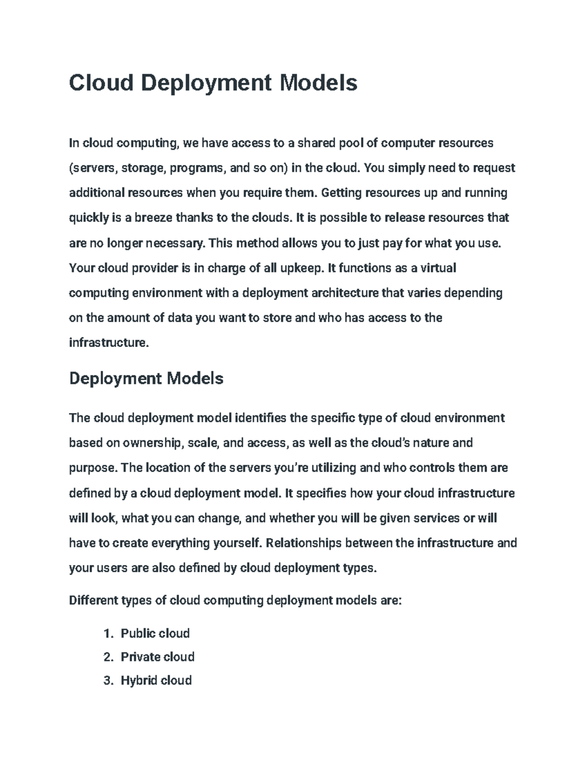 Cloud Computing service models and Deployment Model - Cloud Deployment Models In cloud computing ...