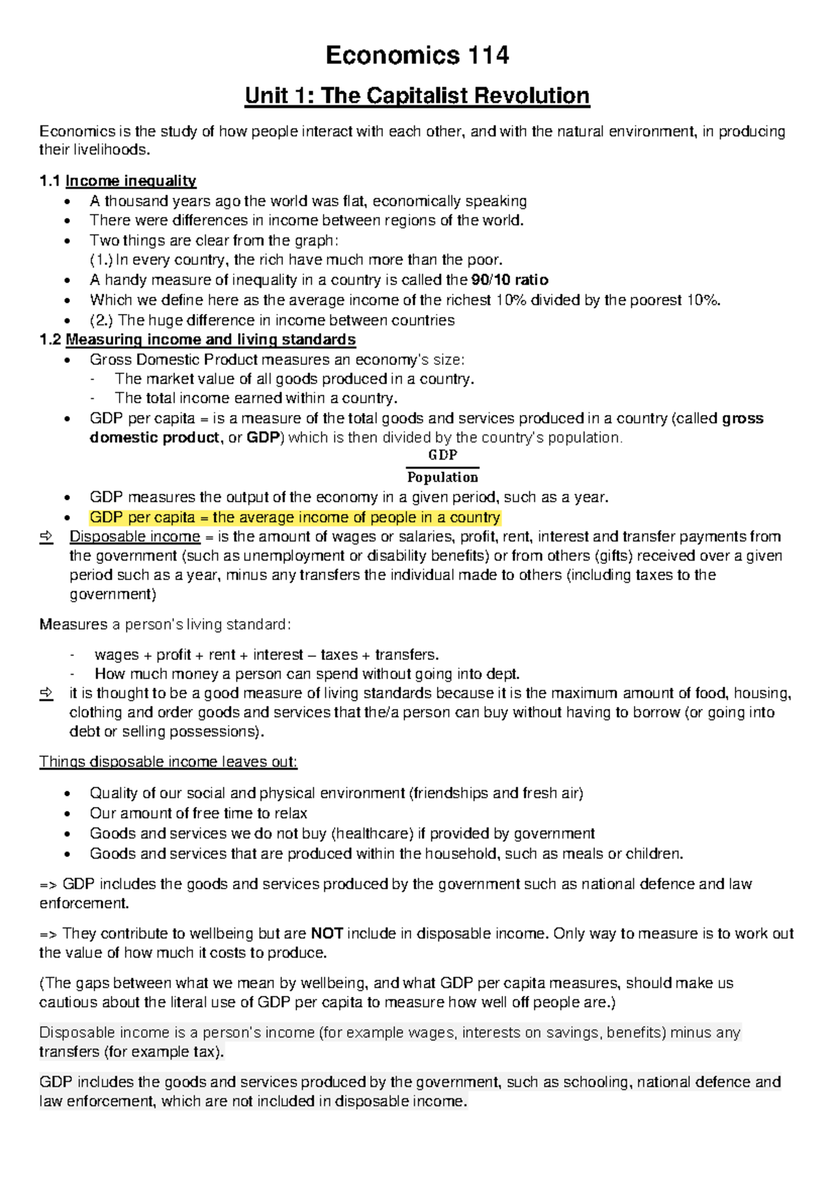 Unit 1 - Summary Economics 114 - Economics 114 Unit 1: The Capitalist ...