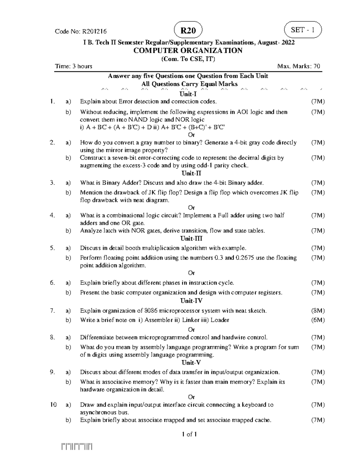 Computer Organization AUG 2022 - Code No: R I B. Tech II Semester Regular/Supplementary - Studocu