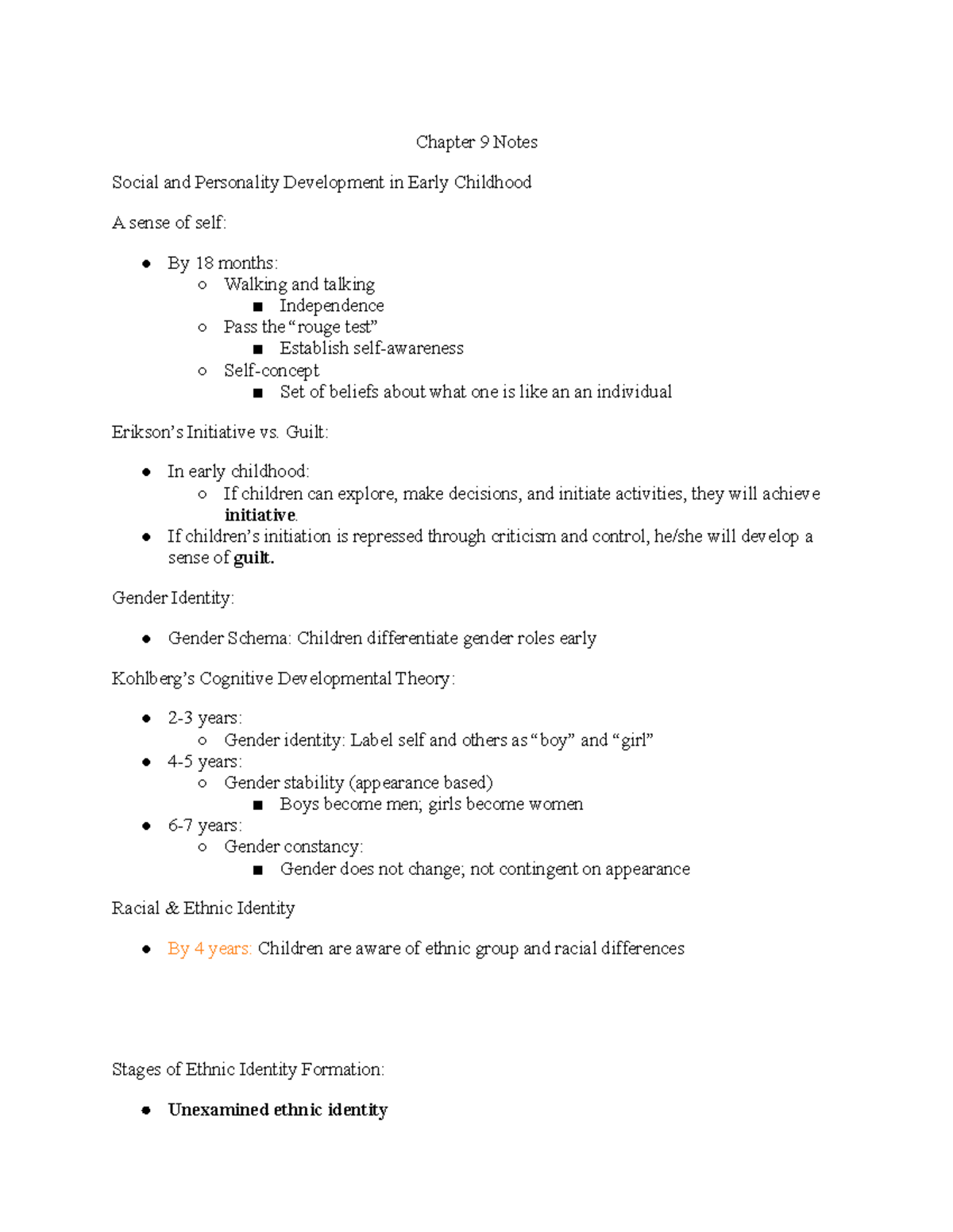 Chapter 9 Notes - Social and Personality Development in Early Childhood ...