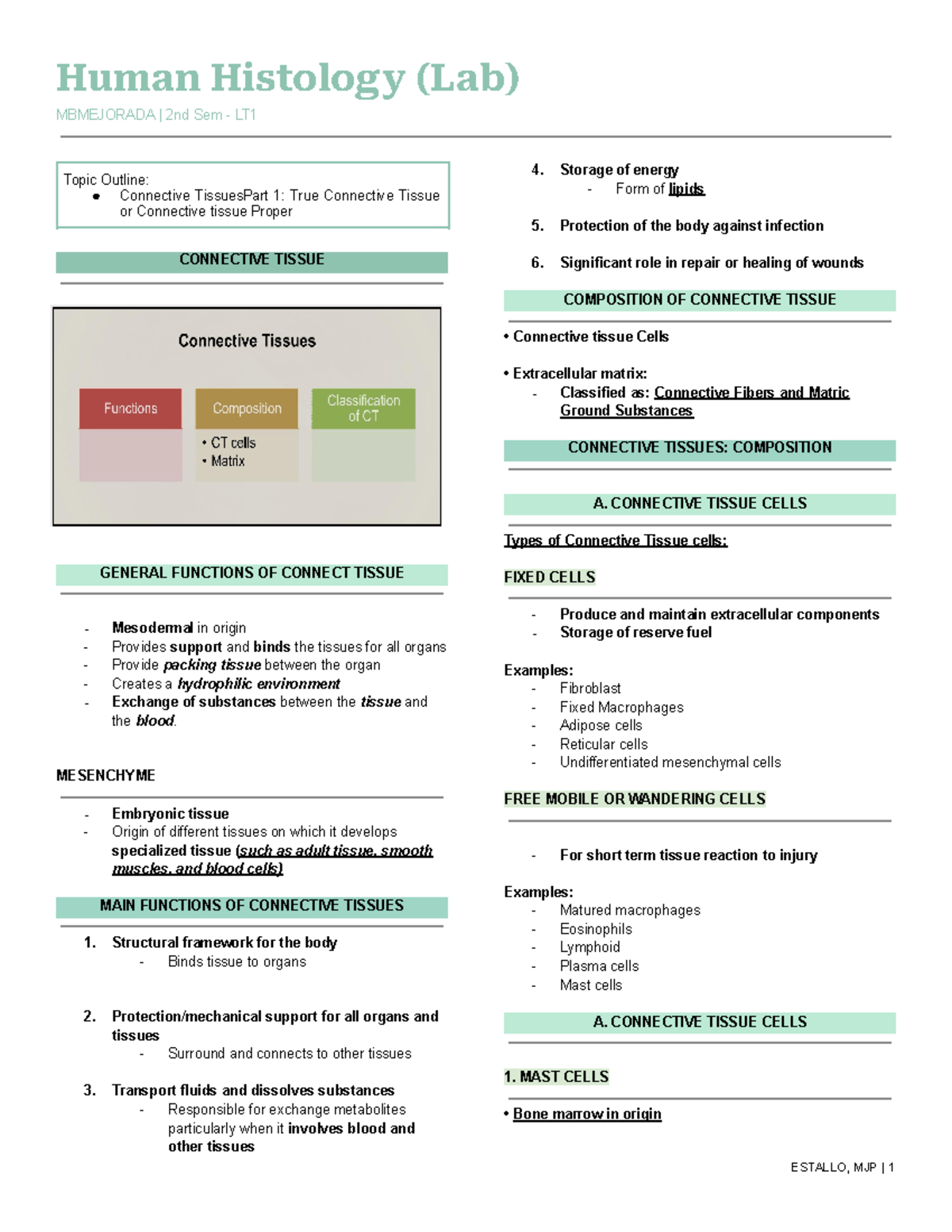 Histo LAB - Module 4 - Hope it helps. - MBMEJORADA | 2nd Sem - LT Topic Outline: Connective ...