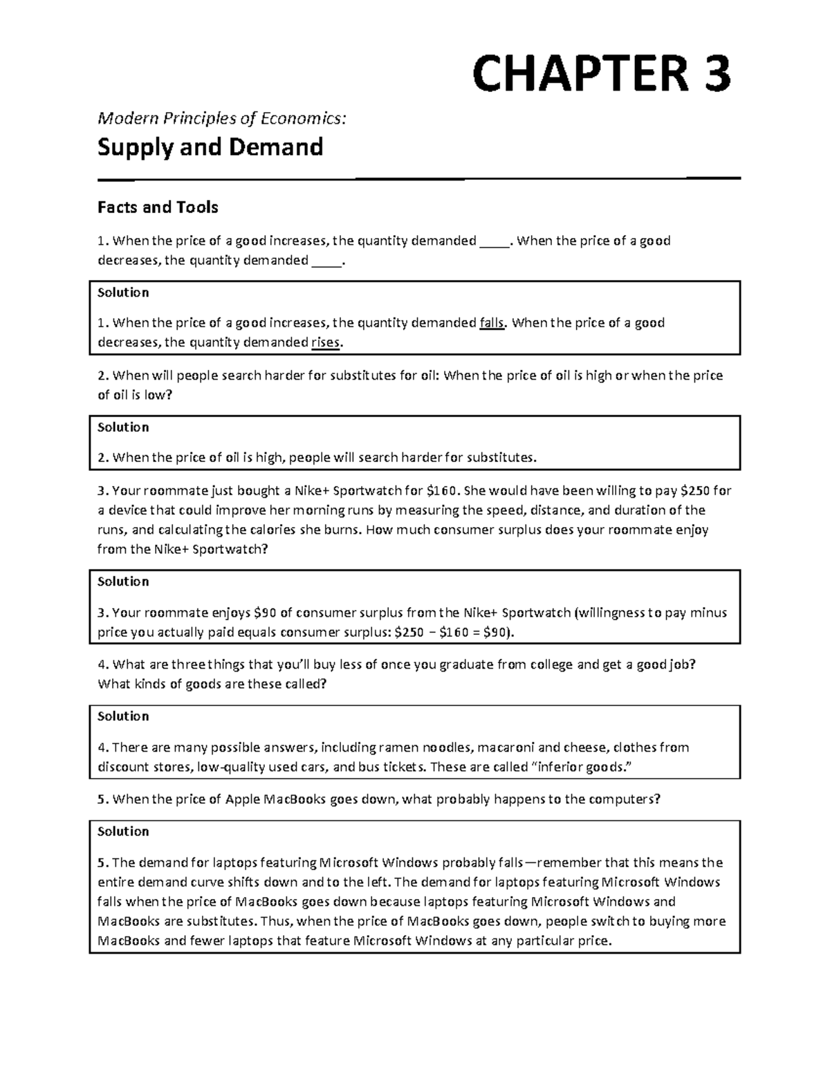Chapter 3 Solutions - CHAPTER 3 Modern Principles of Economics: Supply ...