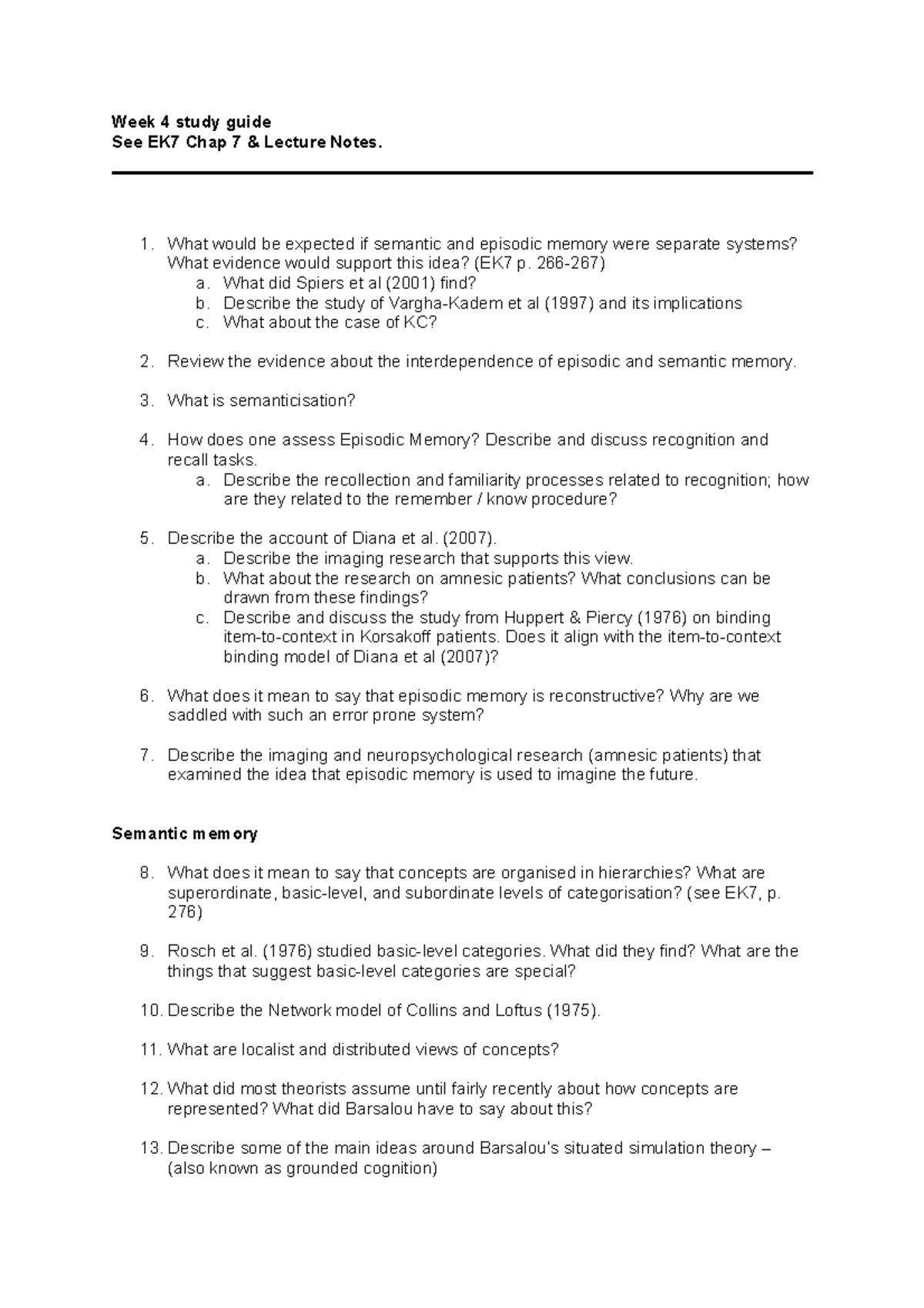 Week 4 study guide - Week 4 study guide See EK7 Chap 7 & Lecture Notes ...