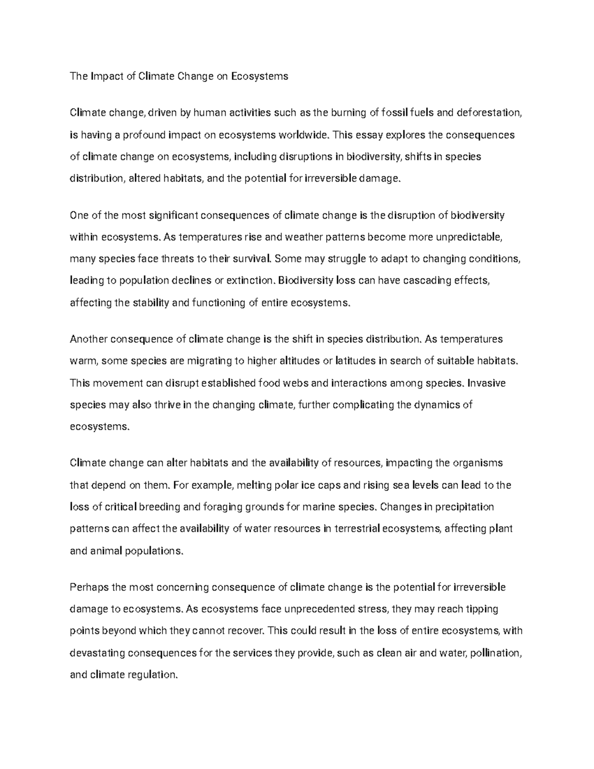 The Impact of Climate Change on Ecosystems - This essay explores the ...