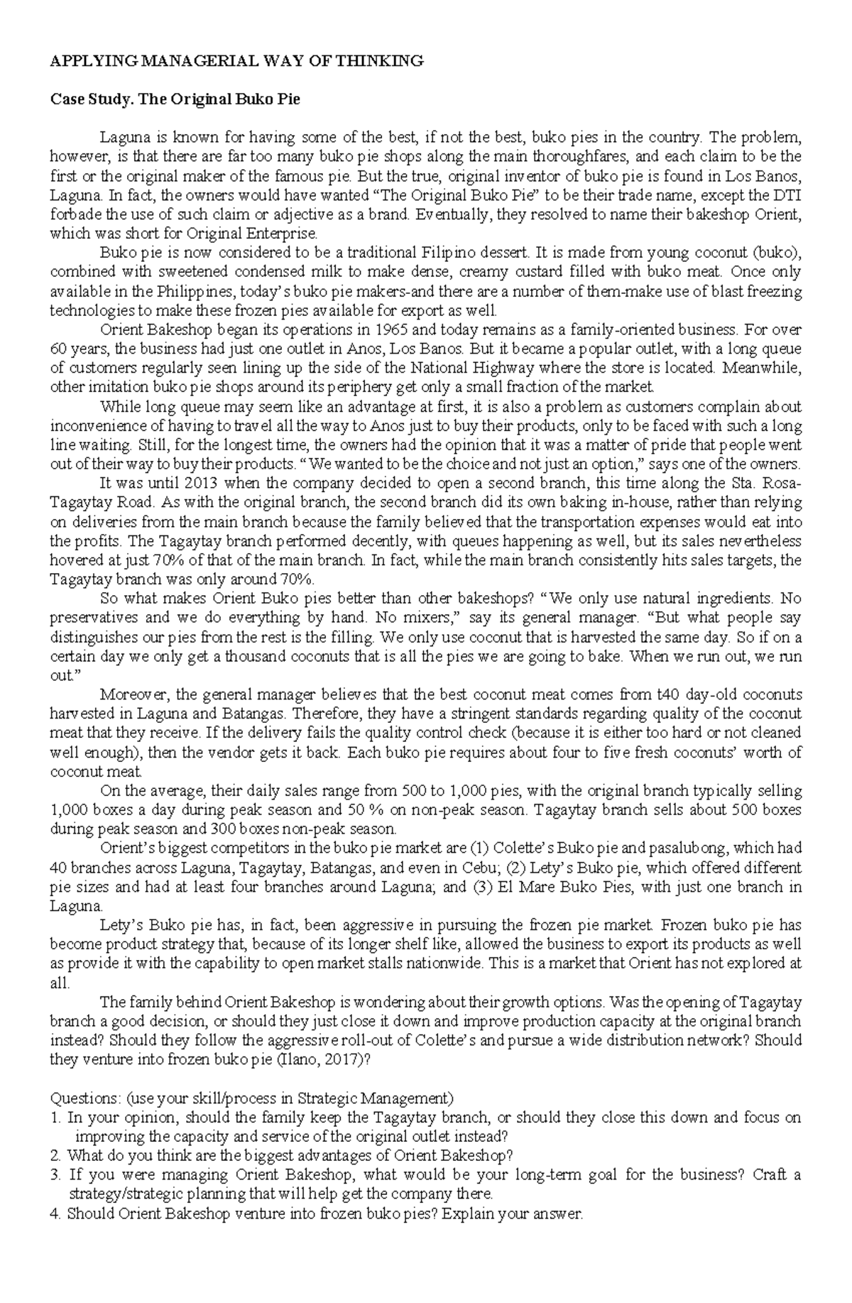 Final-Case-Analysis - notes - APPLYING MANAGERIAL WAY OF THINKING Case ...