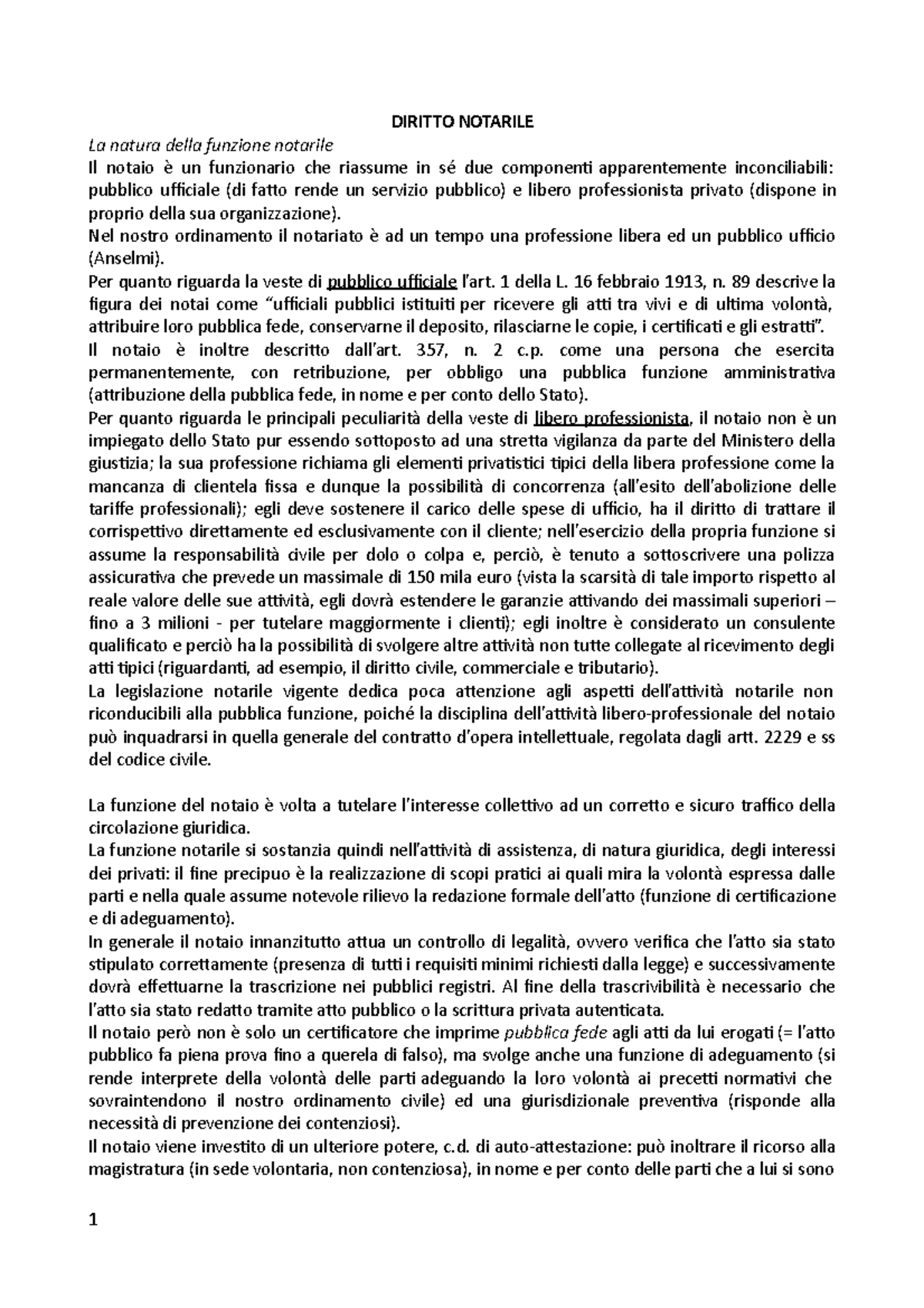 Diritto Notarile - Parte Generale - DIRITTO NOTARILE La natura della ...