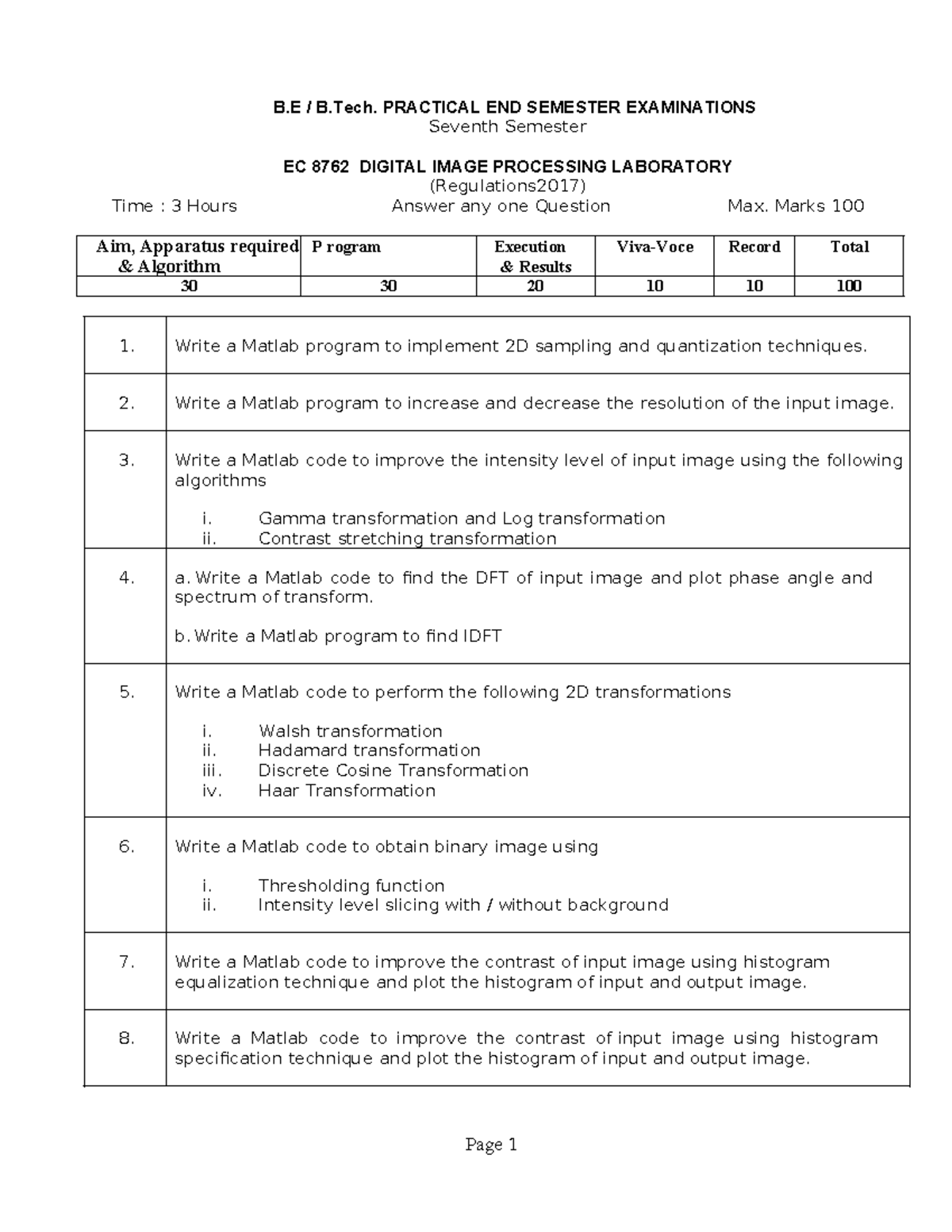 EC8762 SET4 - Page 1 B / B. PRACTICAL END SEMESTER EXAMINATIONS Seventh ...