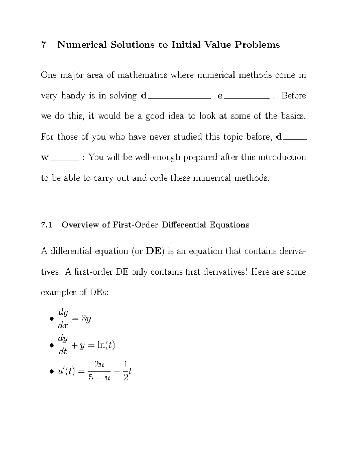 Week 7 And 8 Numerical Methods For Solving Initial Value Problems 7 Numerical Solutions To