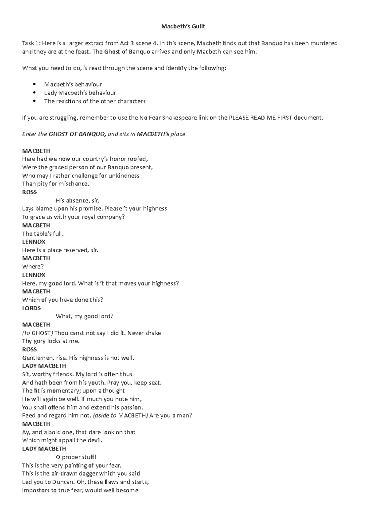 10y2 Ghost of Banquo and Supernatural sheet 5 ~katie - Macbeth’s Guilt ...