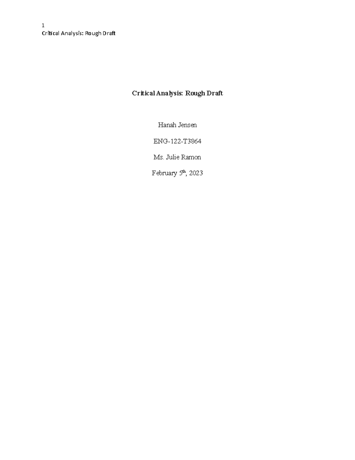 Critical Analysis Rough Draft copy - Critical Analysis: Rough Draft ...