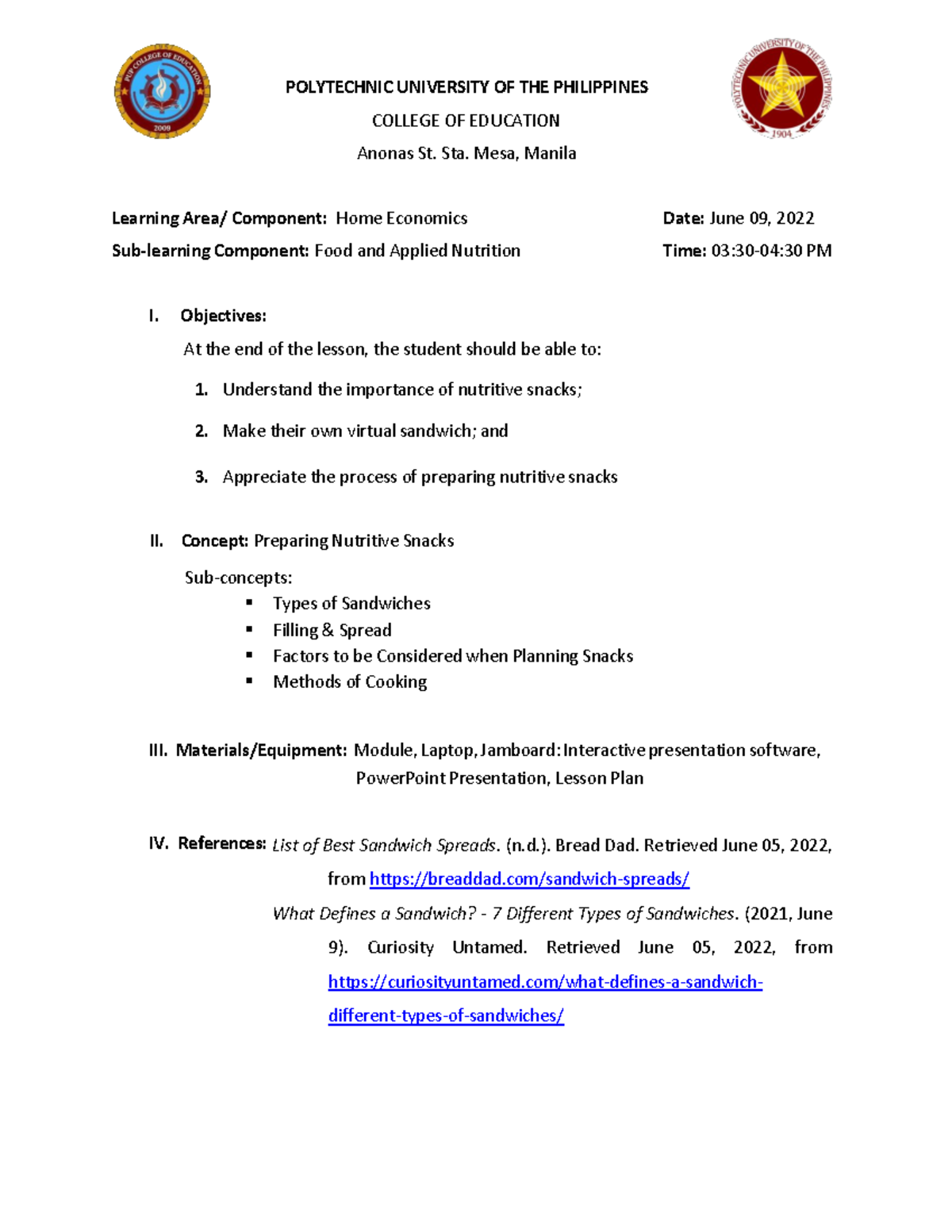 Lesson 6 Lesson Plan - POLYTECHNIC UNIVERSITY OF THE PHILIPPINES COLLEGE OF EDUCATION Anonas St ...