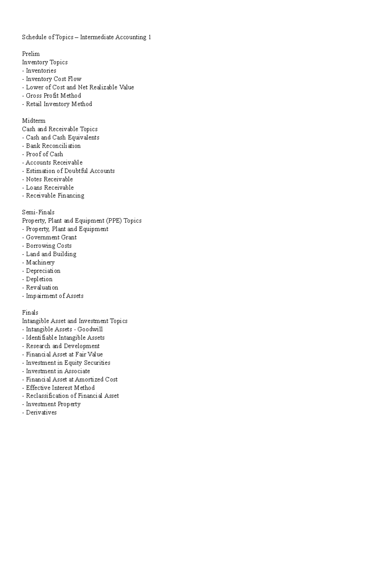 Schedule of Topics - IA1 - Schedule of Topics – Intermediate Accounting ...