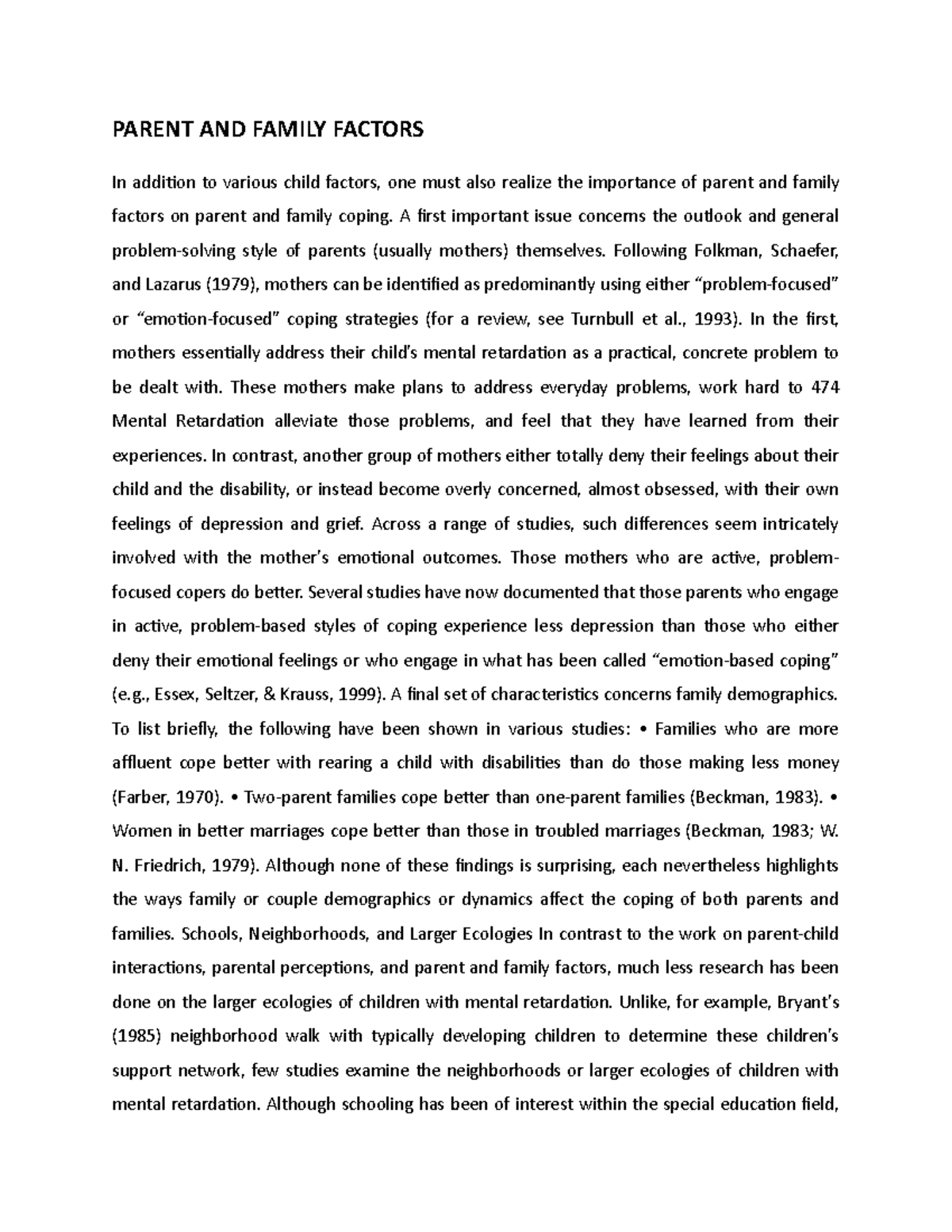 Parent AND Family Factors - PARENT AND FAMILY FACTORS In addition to ...