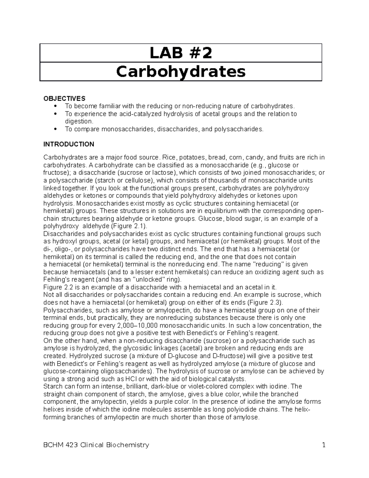 Lab Exercise Carbohydrates - LAB Carbohydrates OBJECTIVES To become ...