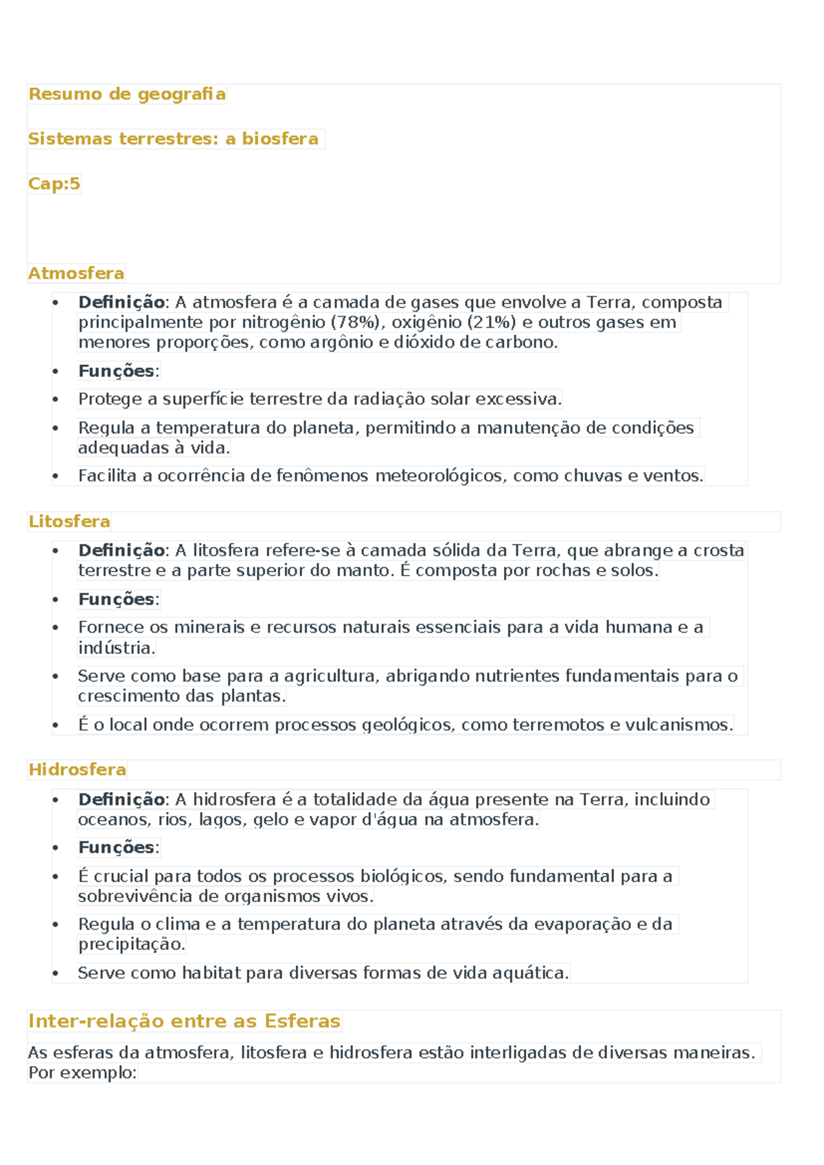 Cap 5 - Sobre os biomas - Resumo de geografia Sistemas terrestres: a ...