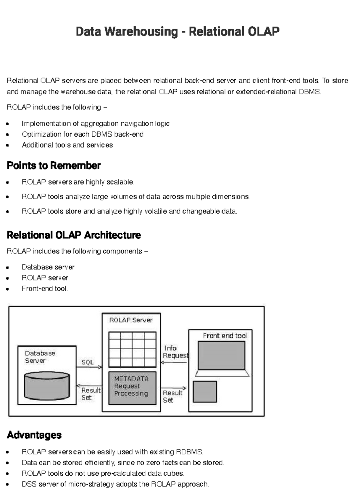 Data Warehousing Relational Olap Data Warehousing Relational Olap Relational Olap Servers