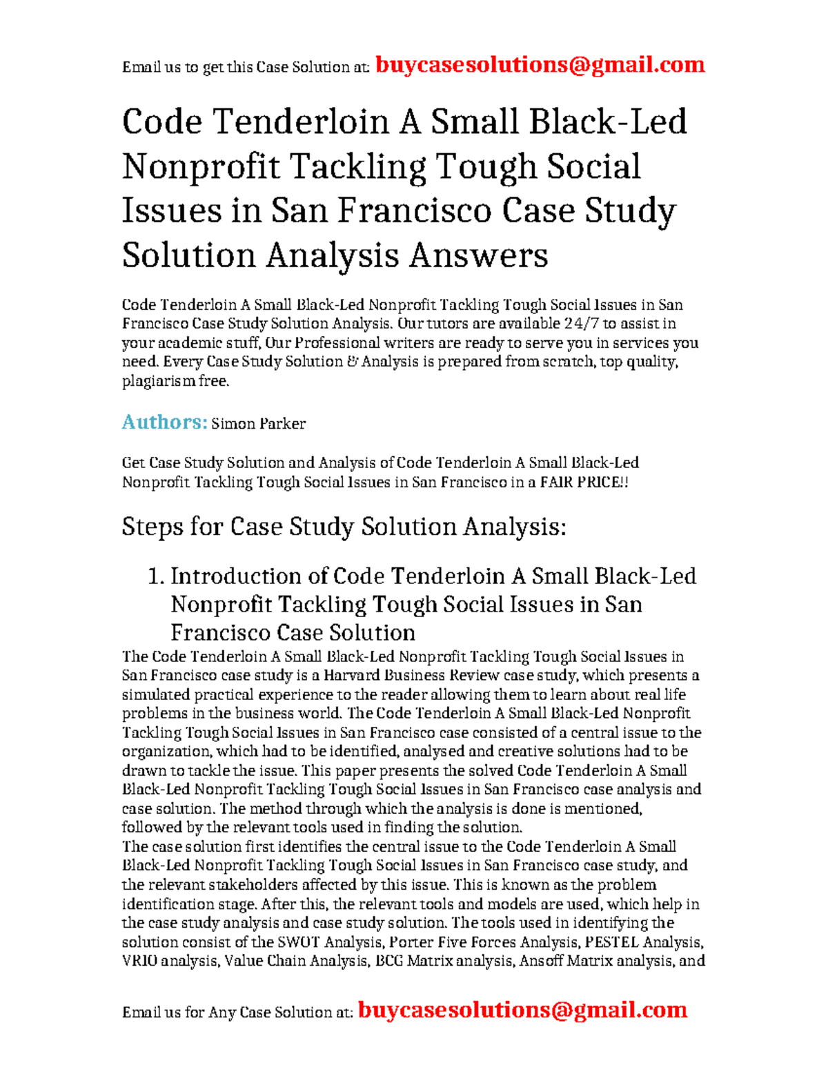 Case Solution Code Tenderloin A Small Black-Led Nonprofit Tackling Tough Social Issues in San ...