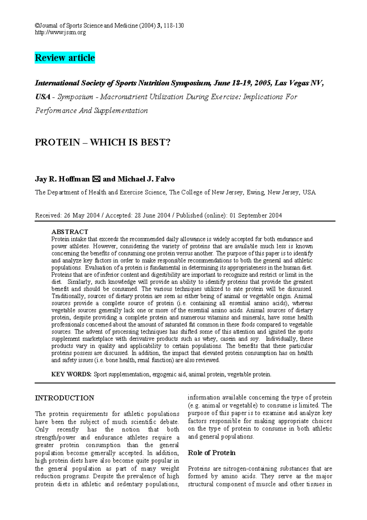 Protein types - ©Journal of Sports Science and Medicine (2004) 3, 118 ...