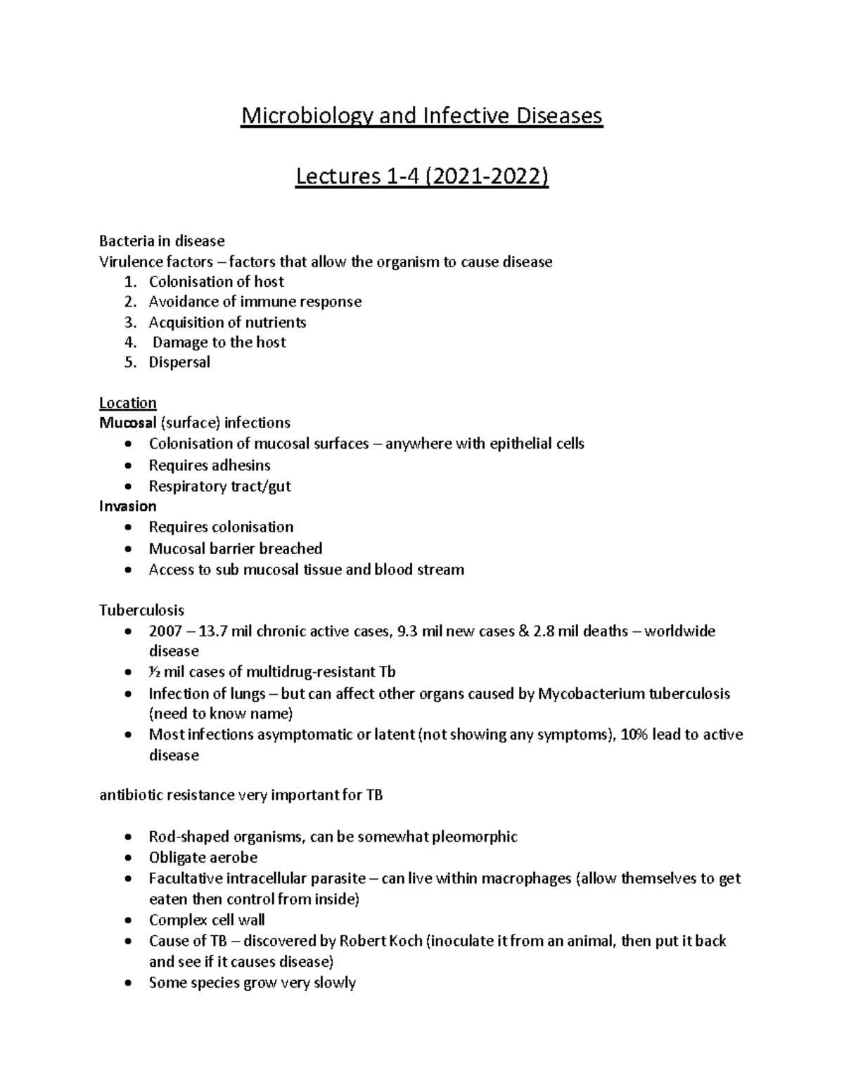 Microbiology and Infective Diseases 20212022 lectures 1to4 ...