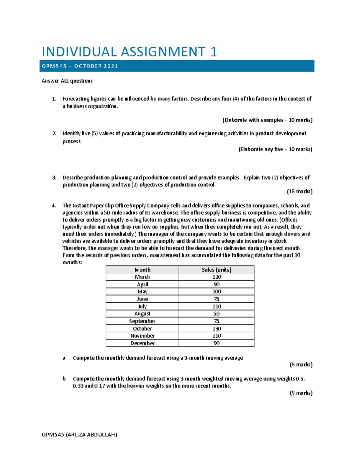 Individual Assignment 1 - INDIVIDUAL ASSIGNMENT 1 OPM545 – OCTOBER 2021 ...