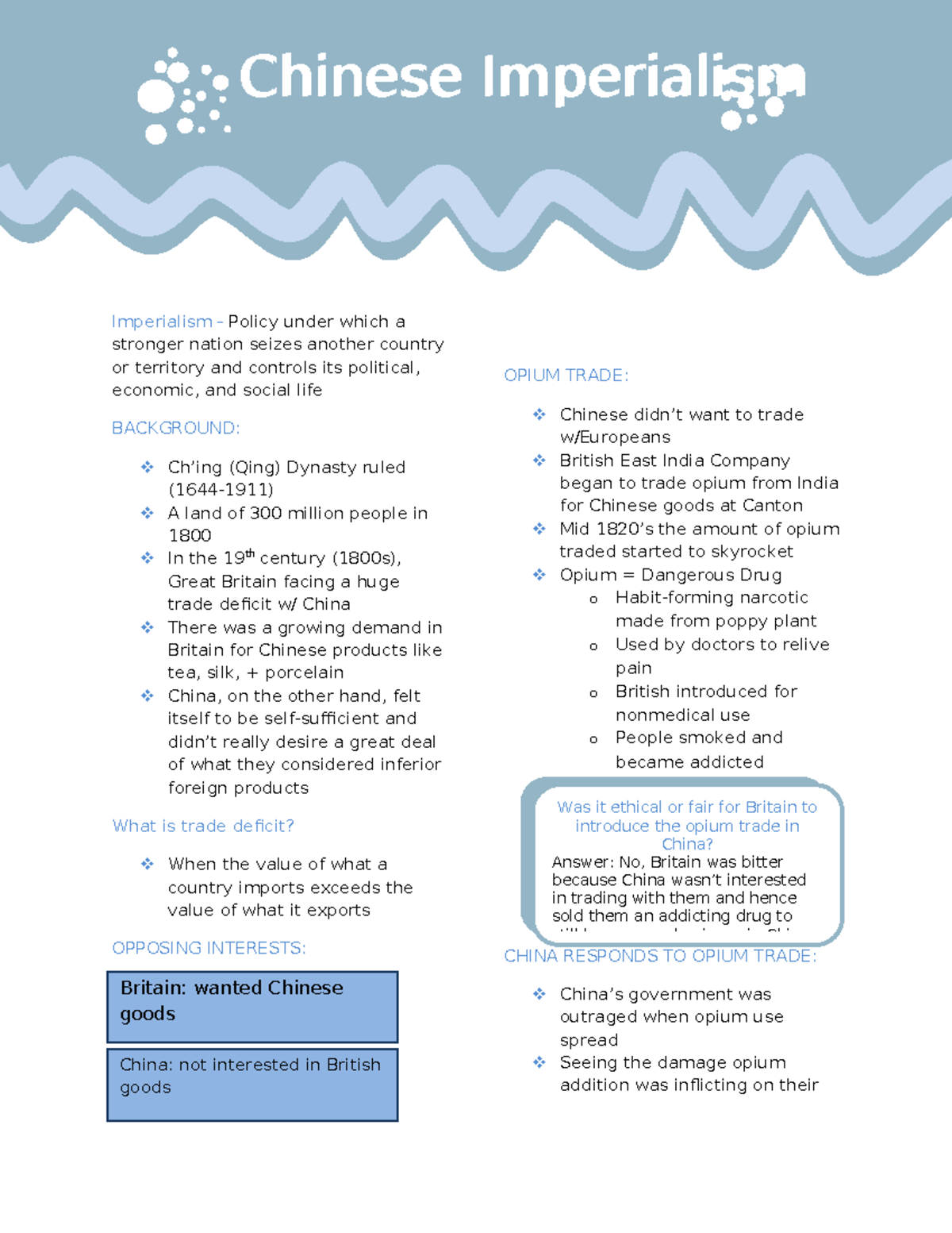 Chinese Imerialism Notes - q Imperialism – Policy under which a ...