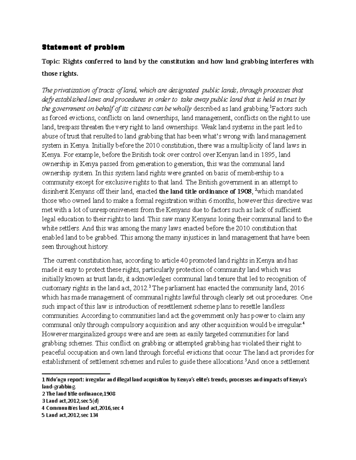 Statement of problem land rights - Statement of problem Topic: Rights ...