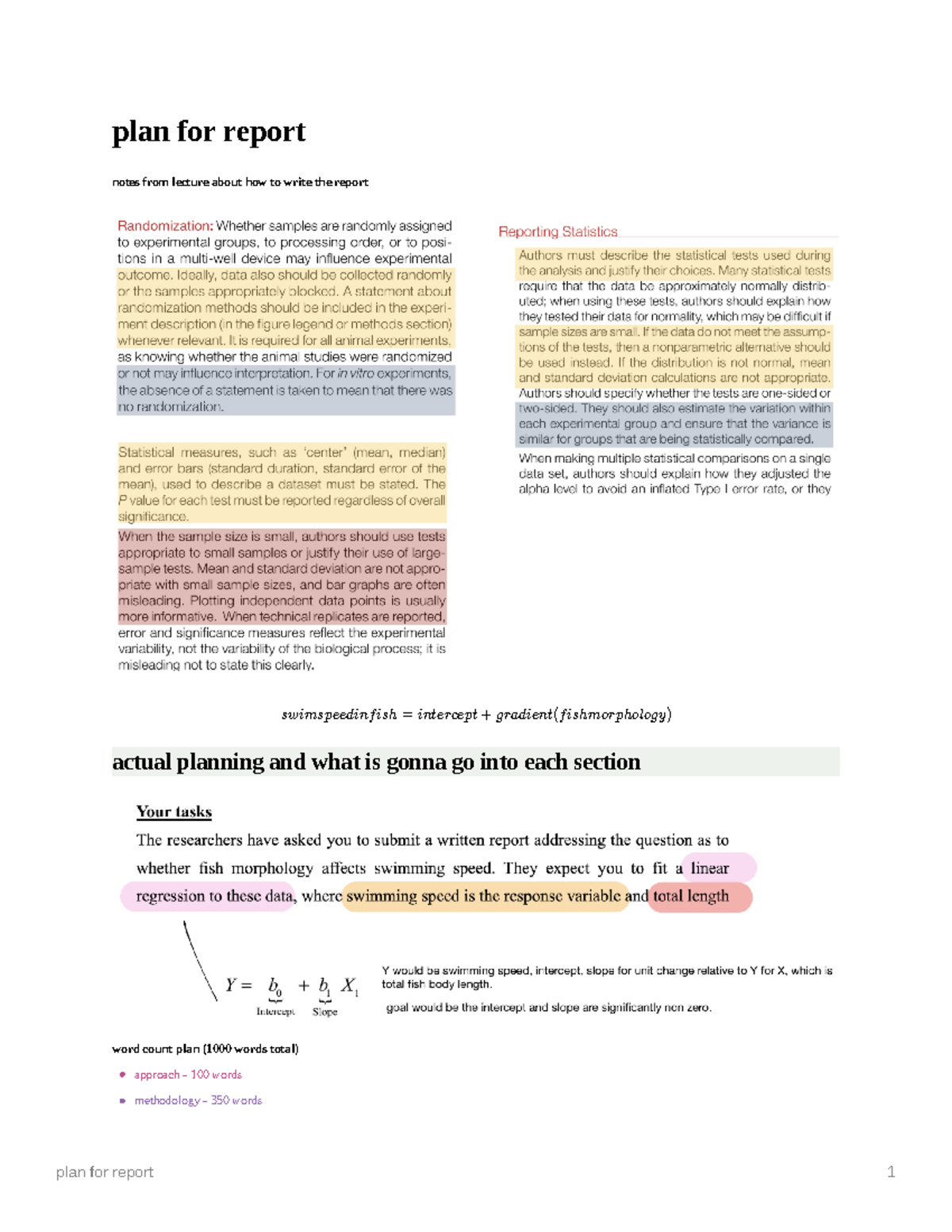 Plan for report 2 - plan for report notes from lecture about how to ...