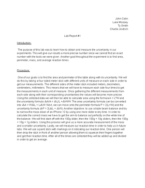 Friction Lab - Lab for the course for chapter 1 - John Cetin Ty Smith ...