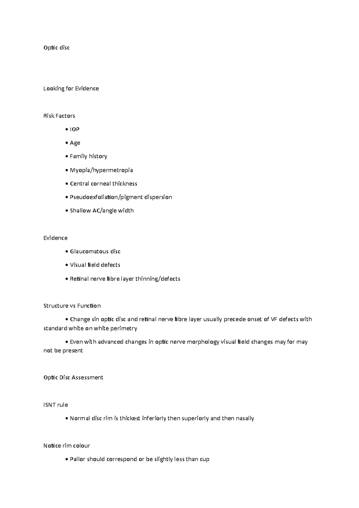 Cataract - notes and optic disc - Optic disc Looking for Evidence Risk ...