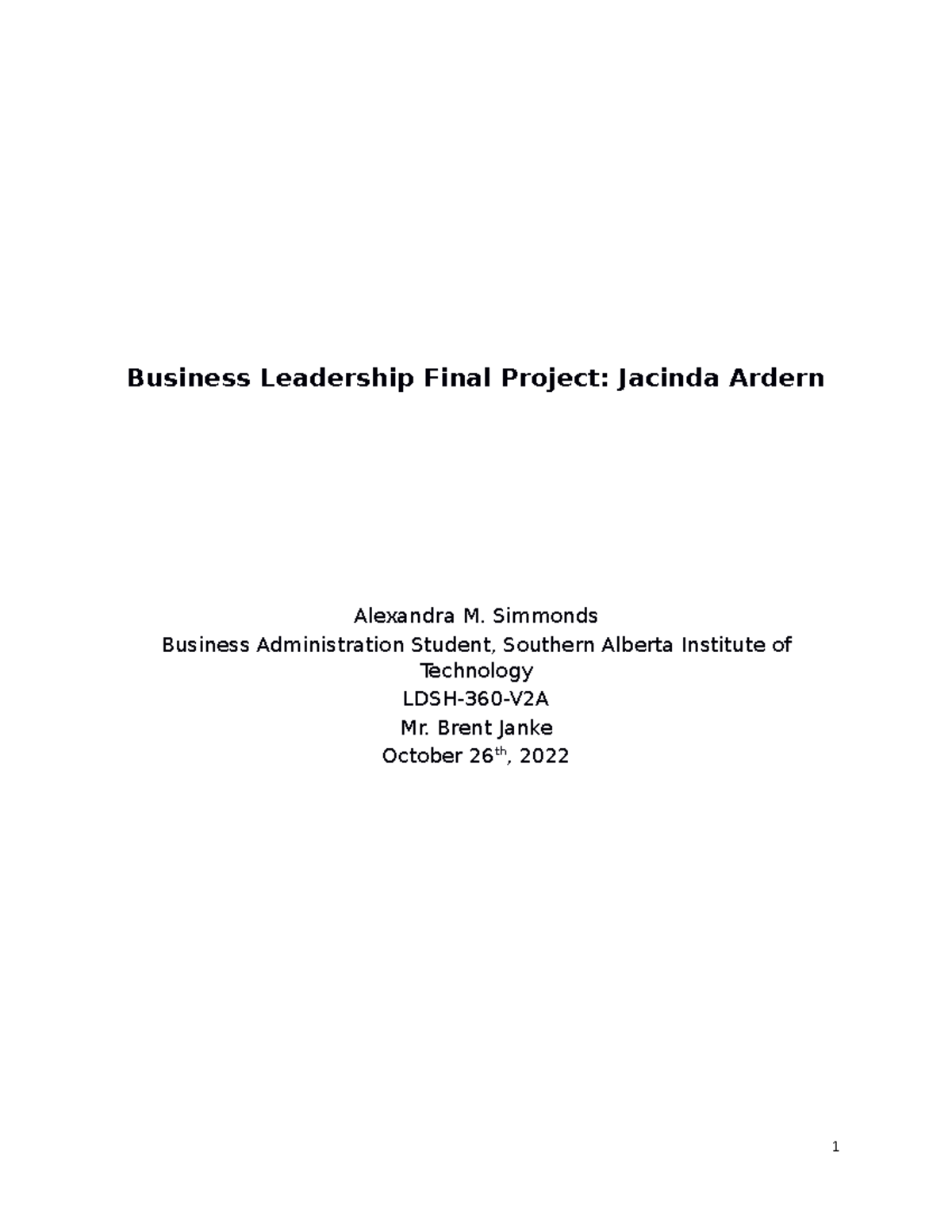 Business Leadership Final Paper - Alexandra Simmonds - Business ...