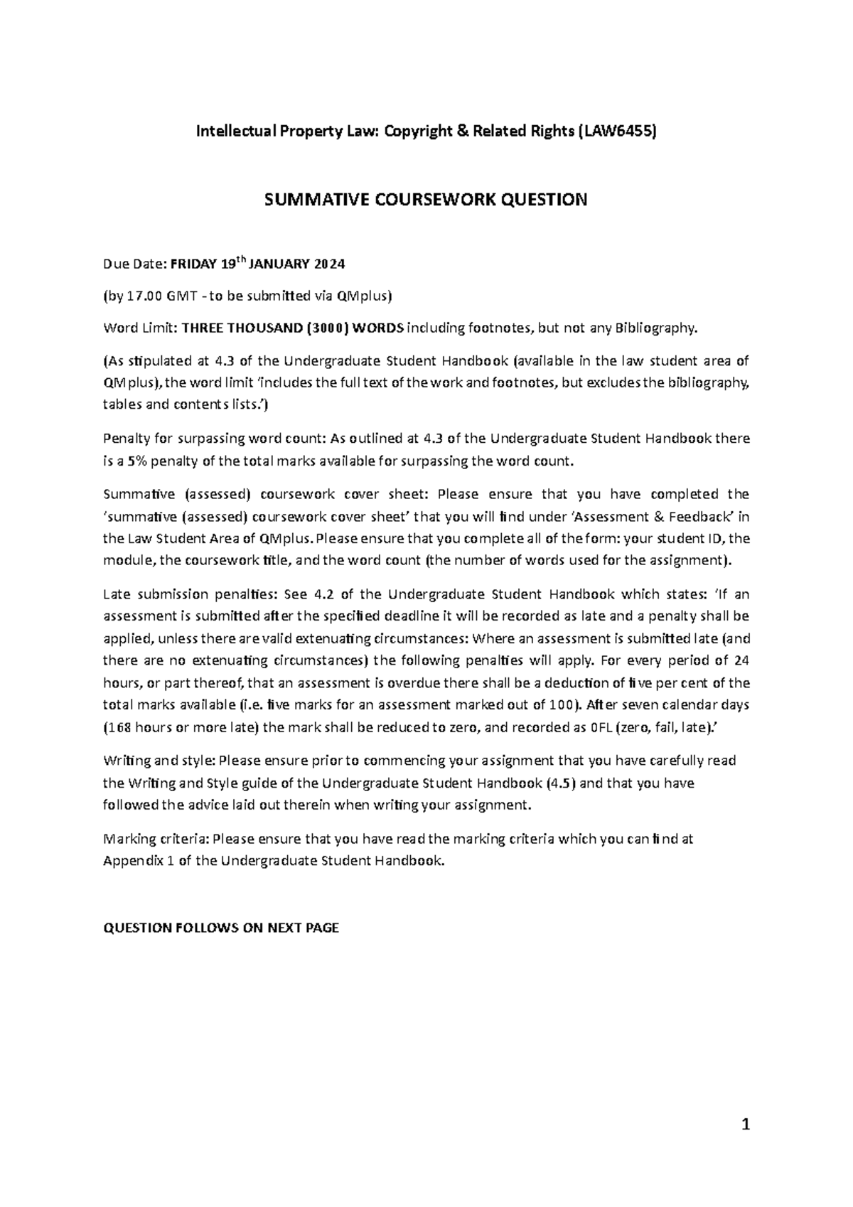 Summative Question - Important notes - 1 Intellectual Property Law ...