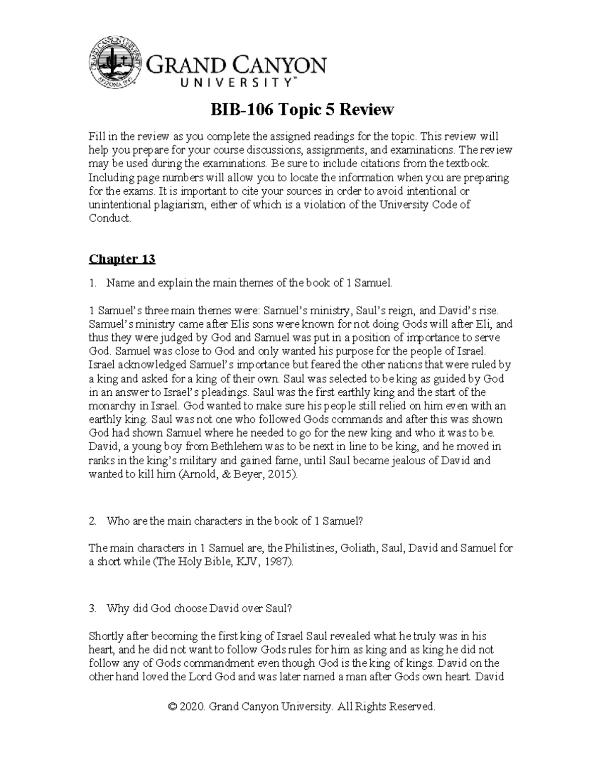 Topic 5 quiz review - BIB-106 Topic 5 Review Fill in the review as you ...