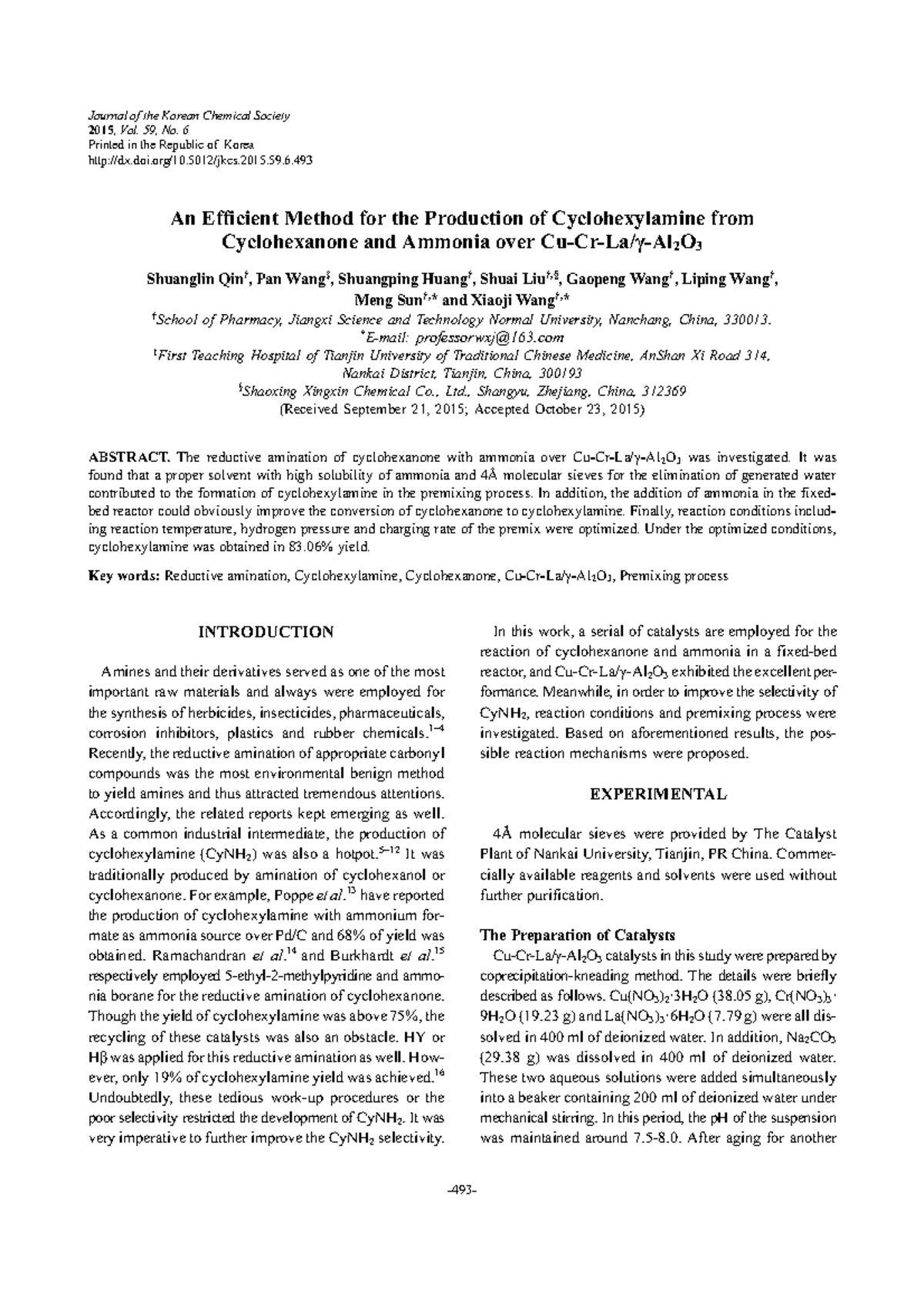 An Efficient Method for the Production of Cyclohexylamine from ...