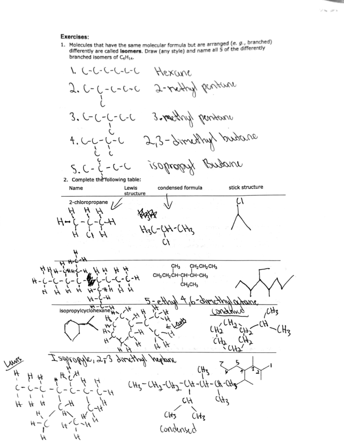 Chem Activity 33 Exercises - Exercises: 1. Molecules that have the same ...