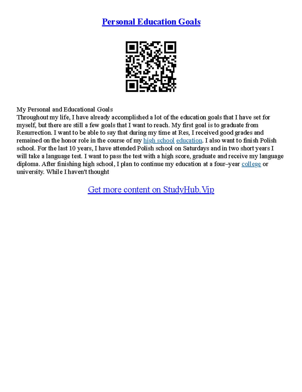 Education Goals Essay - Personal Education Goals My Personal and ...