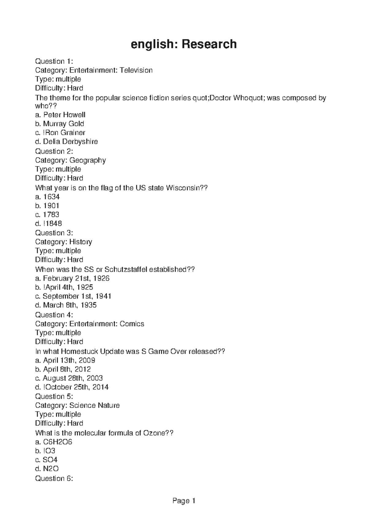 English Practice Problems 1 - english: Research Question 1: Category ...