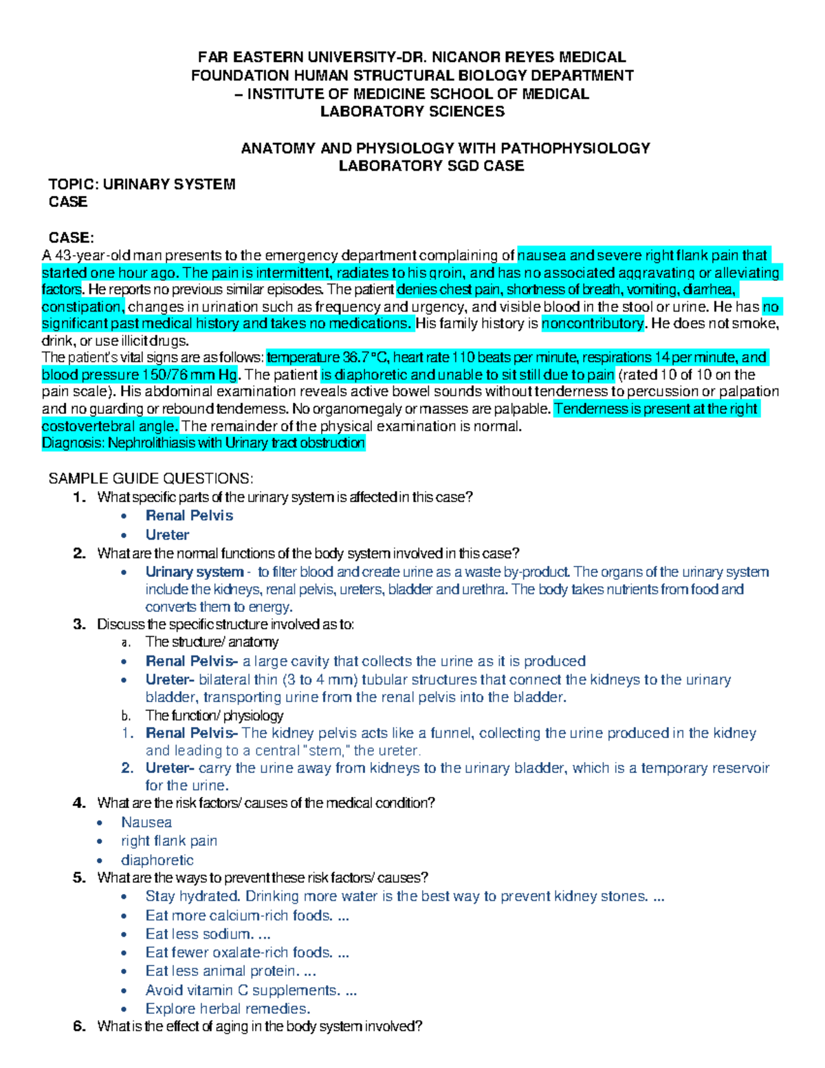 Urinary System CASE MIRA - FAR EASTERN UNIVERSITY-DR. NICANOR REYES ...