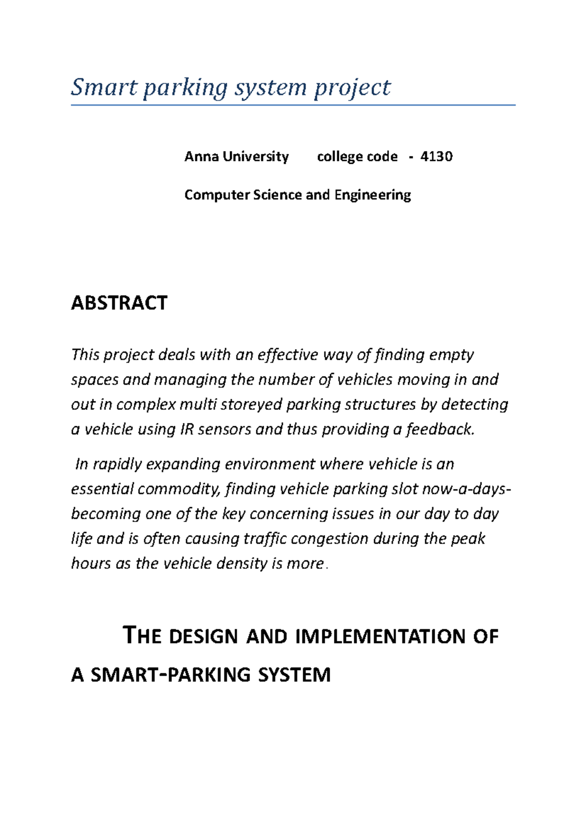 IOT-phase 1( Smart Parking System) - Smart parking system project Anna ...